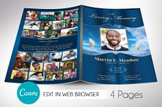 Blue and Gold Funeral Programs for Men - GraphicMule