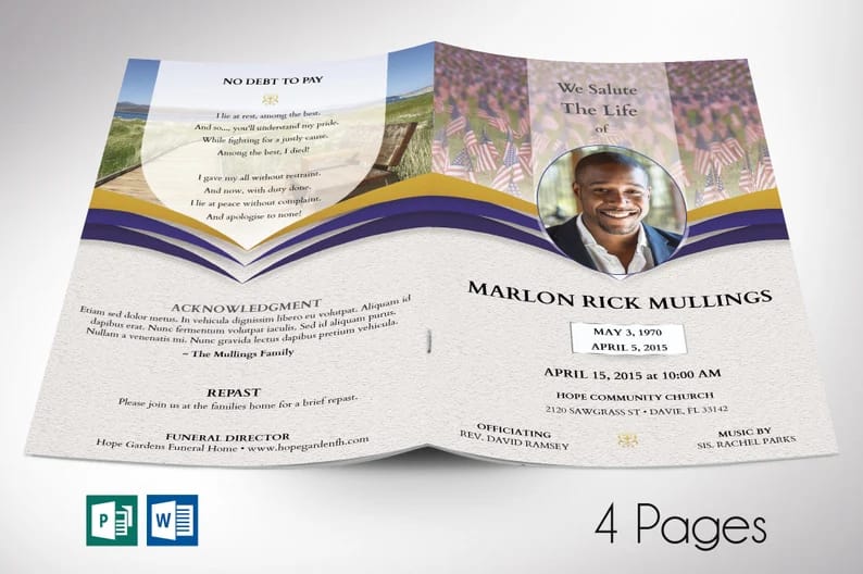 Blue and Gold Funeral Programs for Men - GraphicMule