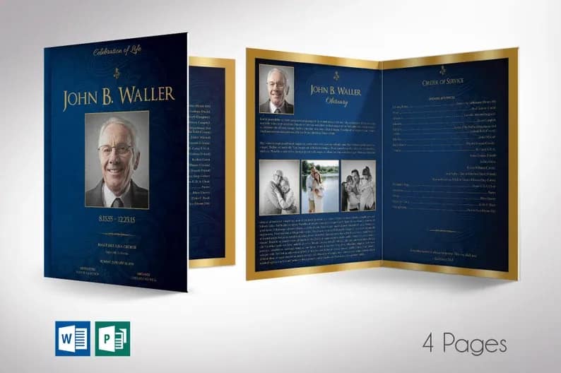 Blue and Gold Funeral Programs for Men - GraphicMule