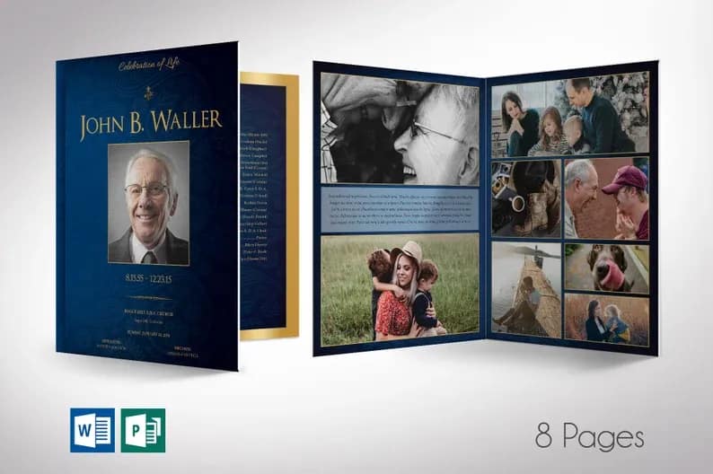 Blue and Gold Funeral Programs for Men - GraphicMule
