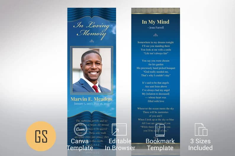 Blue and Gold Funeral Programs for Men - GraphicMule
